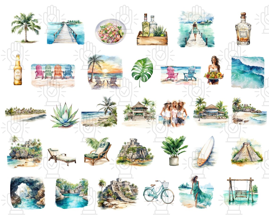 Watercolor Tulum Mexico Tropical Vacation Clipart, Tulum Vacation PNG ...