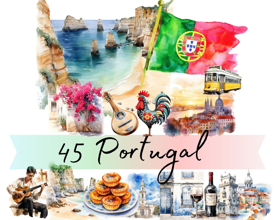 Portugal Clipart Watercolor Bundle, Travel Vacation PNG Graphics for ...