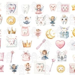 Tooth Fairy Watercolor Clipart Bundle, Tooth Fairy PNG Characters, Cute ...