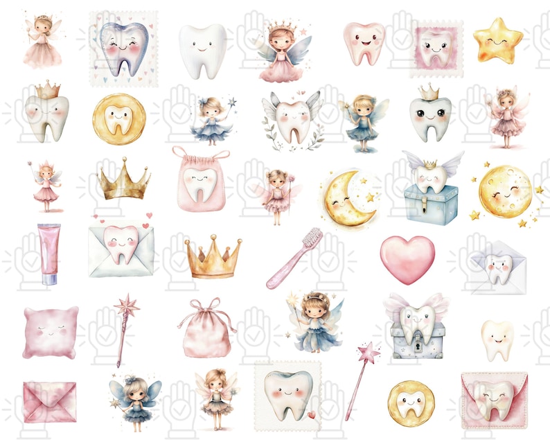 Tooth Fairy Watercolor Clipart Bundle, Tooth Fairy PNG Characters, Cute ...