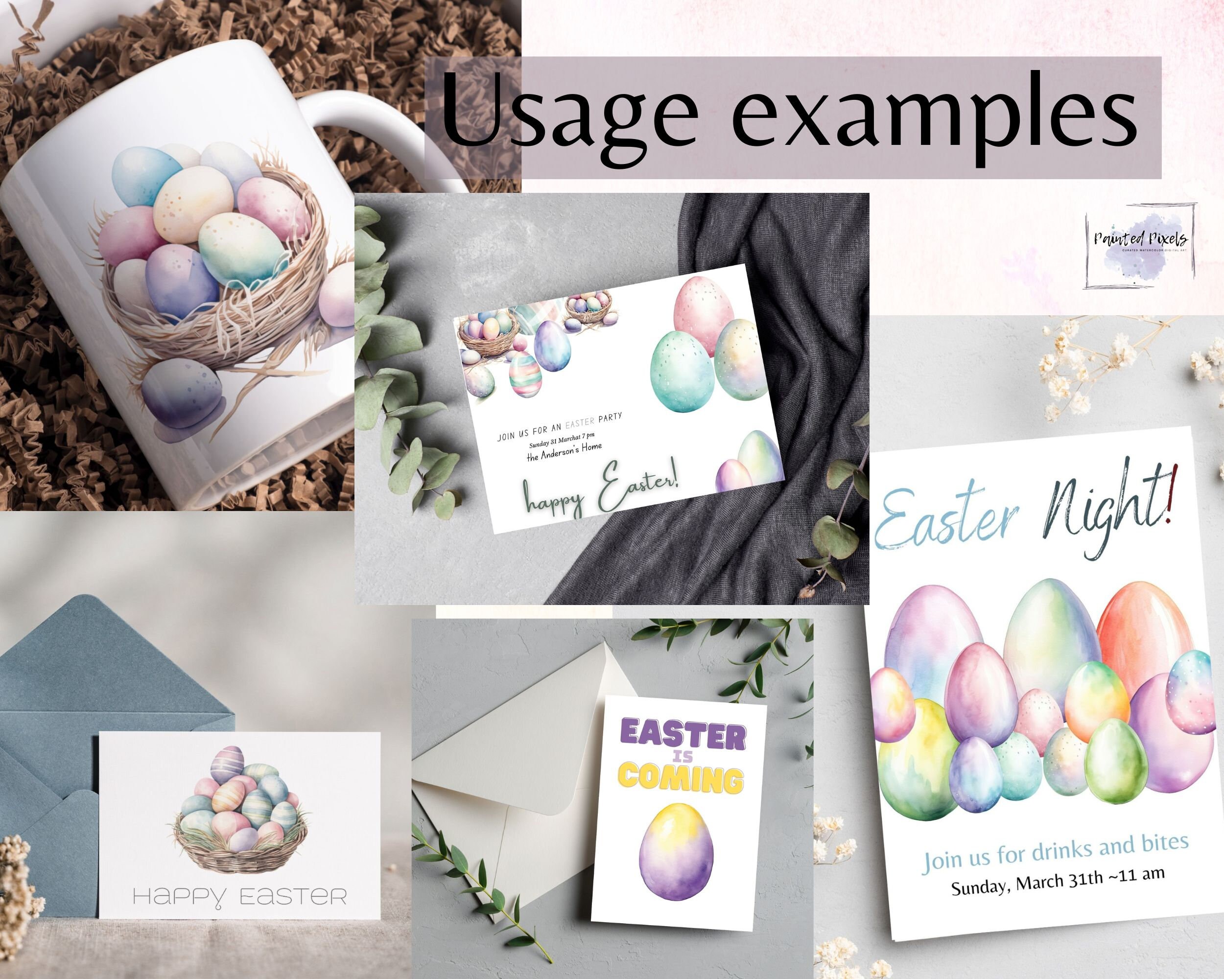 Watercolor Pastel Easter Eggs Clipart, Pastel Colored Eggs and Easter ...