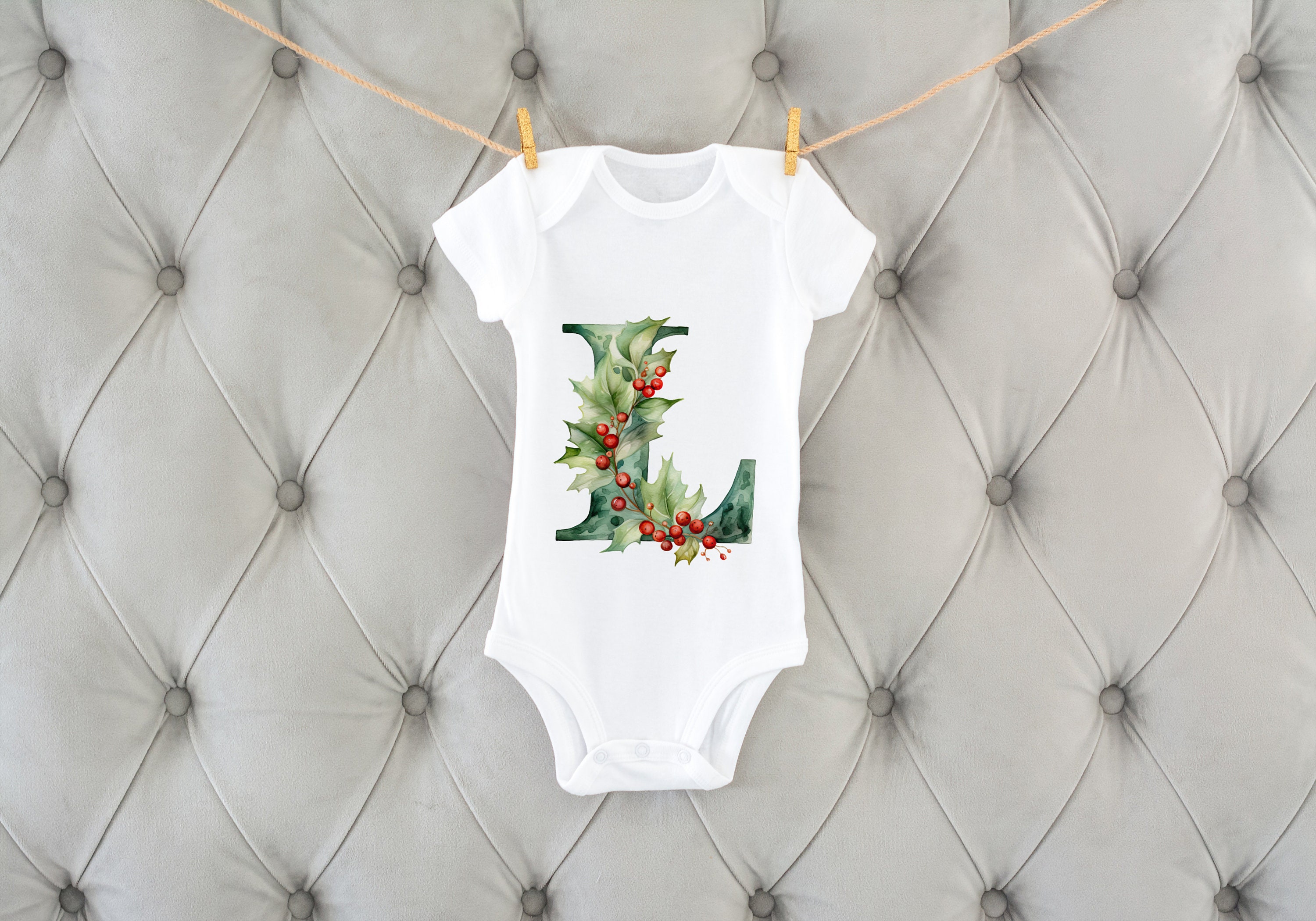 Christmas Holly Alphabet Watercolor PNG Clipart Bundle, English ...