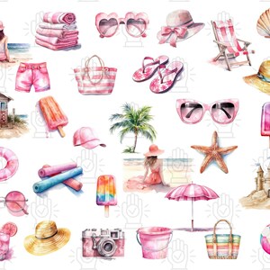 Summer on the Beach, Ocean Travel Digital Beach Clipart, Watercolor ...