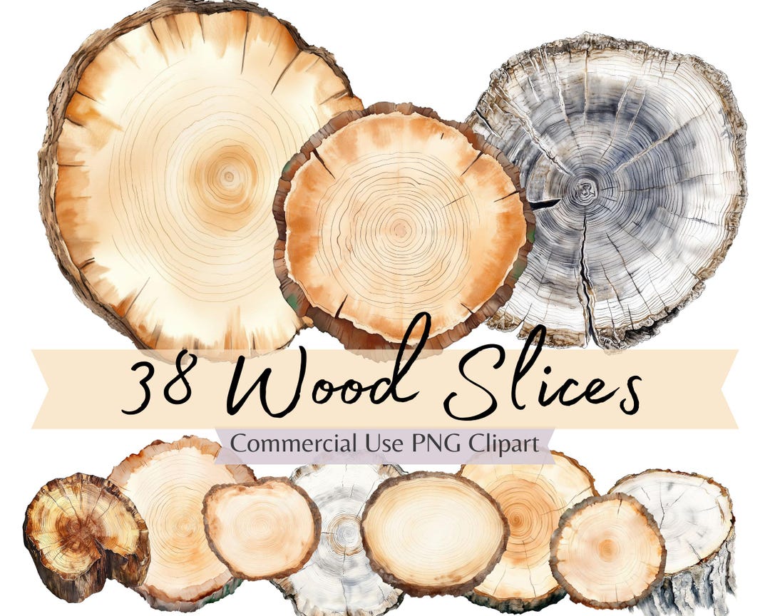 Watercolor Wood Slices Clipart, Rustic Tree Ring PNG, Forest Tree Cross ...