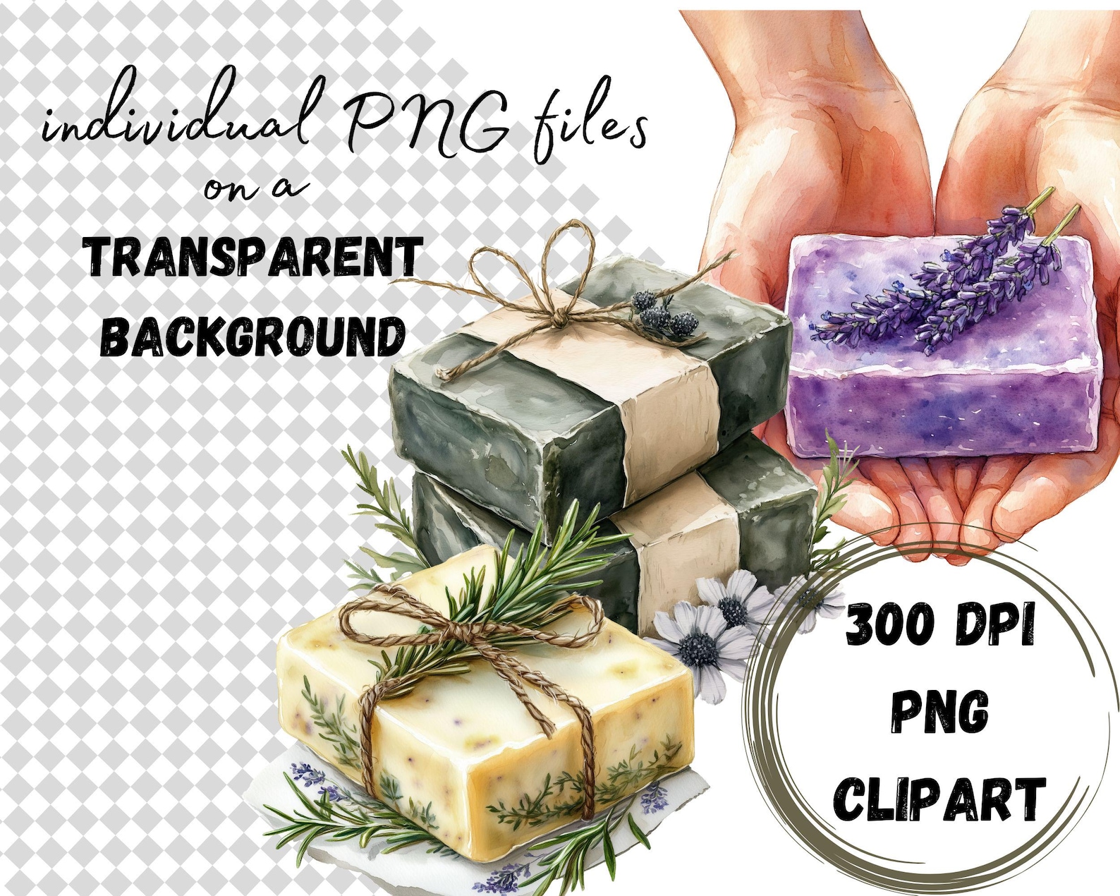 Watercolor Handmade Soap Clipart, Natural Bar Soaps PNG, Artisan Herbal ...