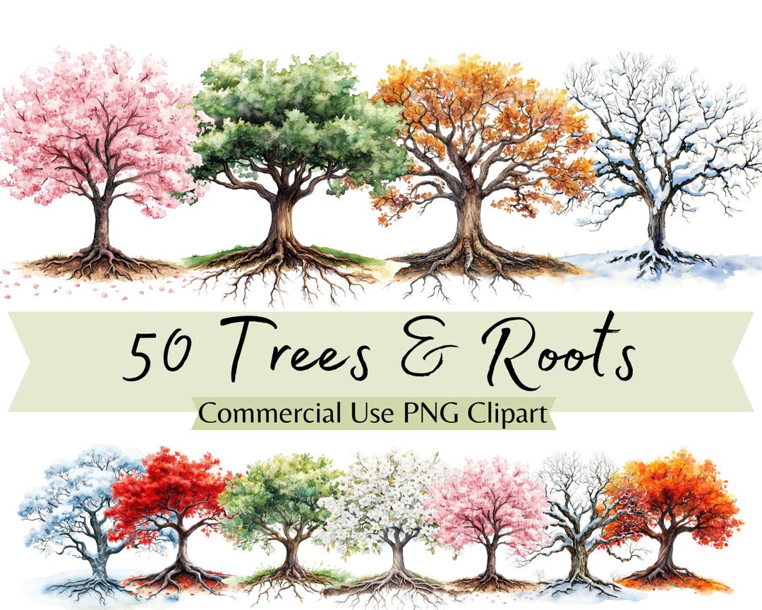 Watercolor Trees and Roots Clipart, Mystical, Generational, Family ...