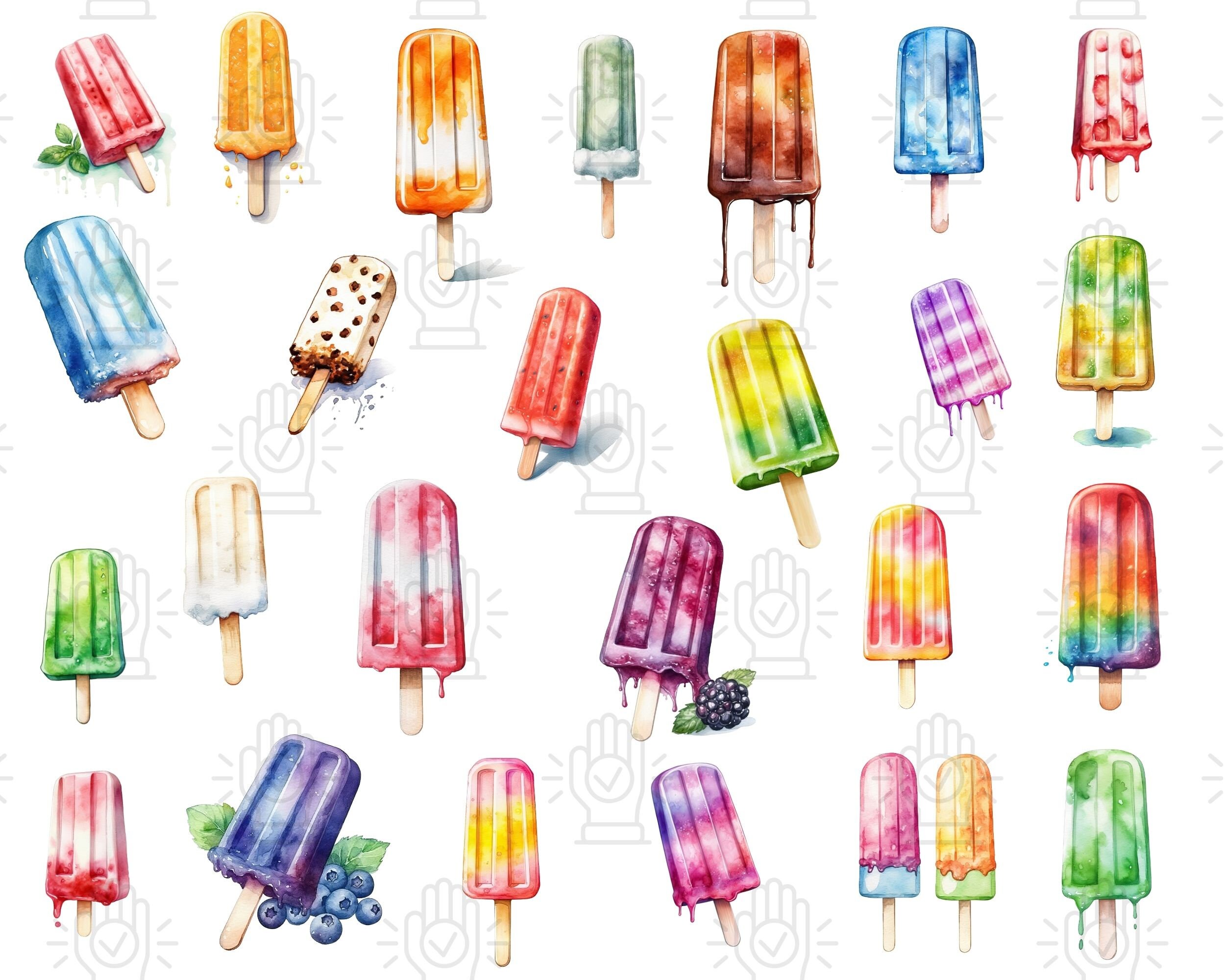 Watercolor Summer Popsicle Clipart, Big Bundle Ice Cream on a Stick ...