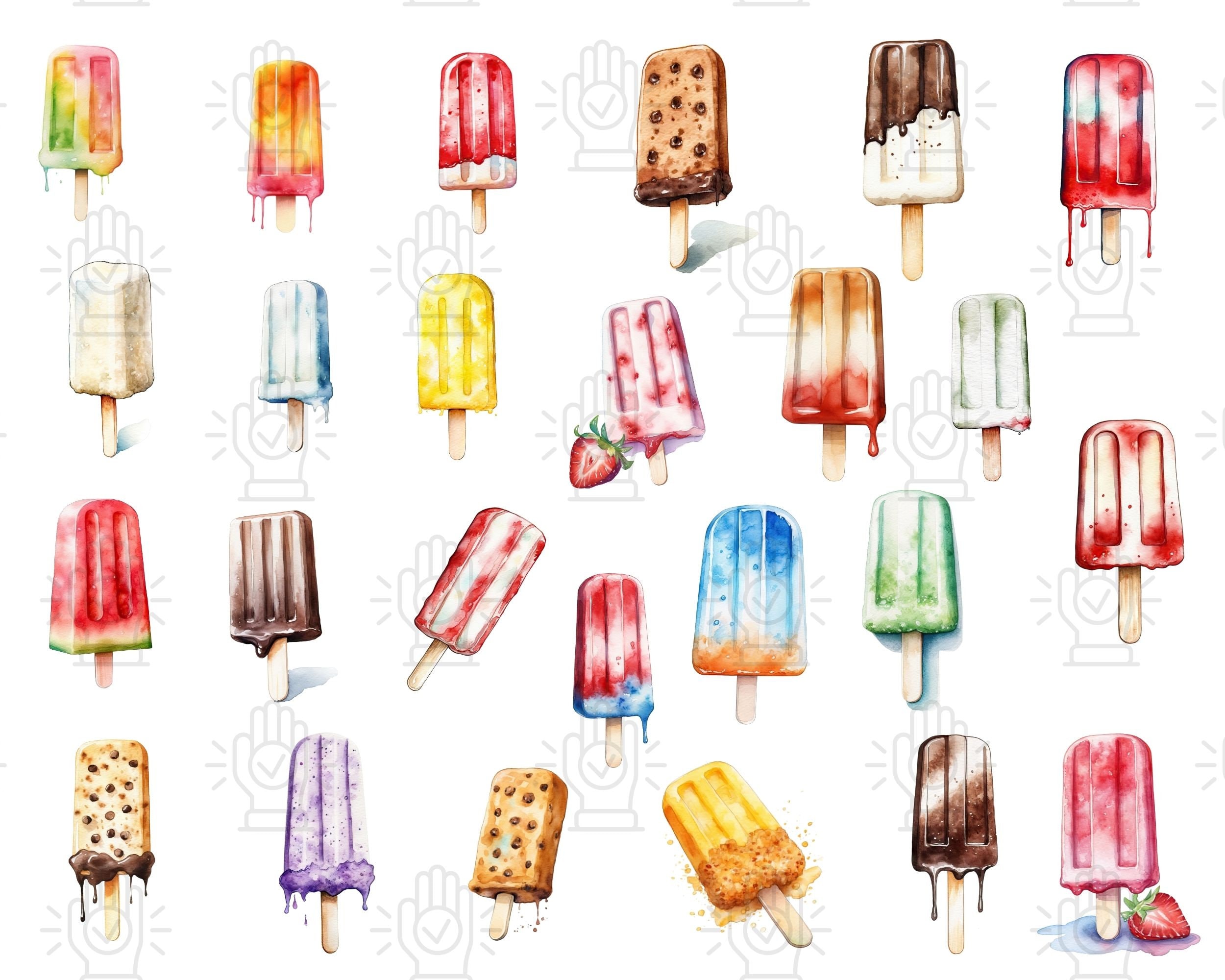 Watercolor Summer Popsicle Clipart, Big Bundle Ice Cream on a Stick ...