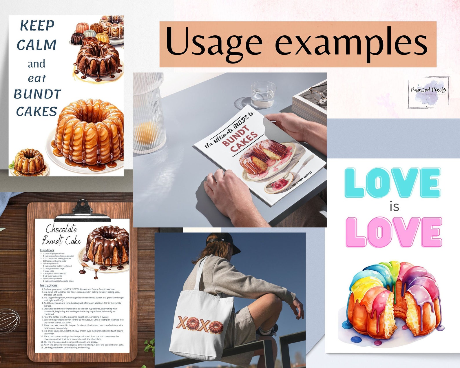 Watercolor Bundt Cake Clipart Bundle, Bakery Dessert PNG Graphics for ...