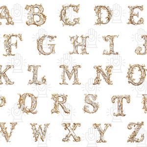 Baroque Gilded Golden Ivory Watercolor Letters Clipart, Elegant Vintage ...