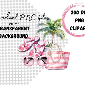 Summer on the Beach, Ocean Travel Digital Beach Clipart, Watercolor ...