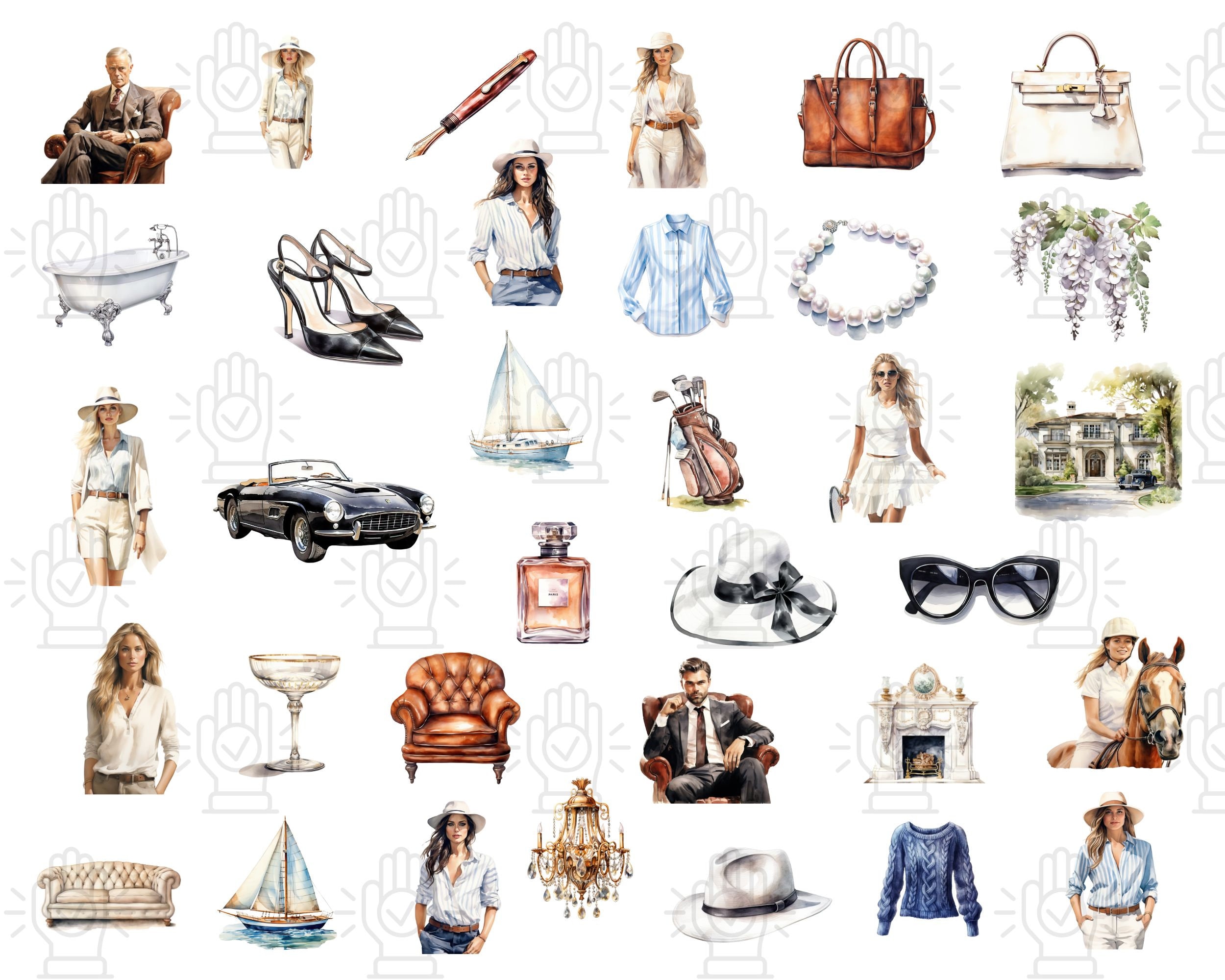 Old Money Aesthetics and Quiet Luxury Watercolor Clipart Bundle, High ...
