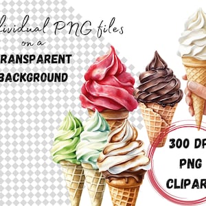 Watercolor Soft Serve Ice Cream Clipart Bundle, Sweet Summer Treats PNG ...