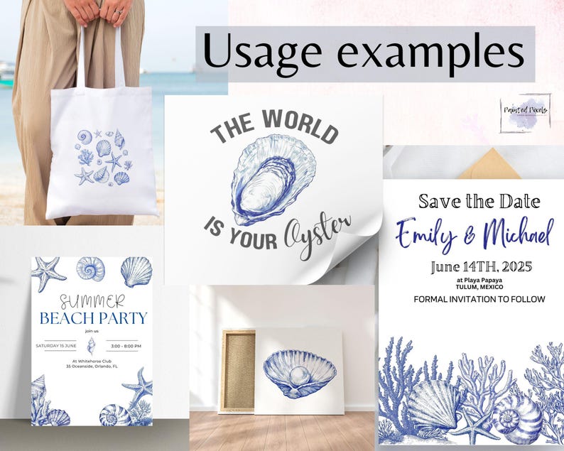 Blue Ink Seashells Clipart Bundle, Watercolor Nautical Ocean Elements ...