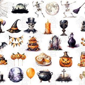 Spooky Halloween Party Watercolor Clipart, Creepy Scary Transparent PNG ...