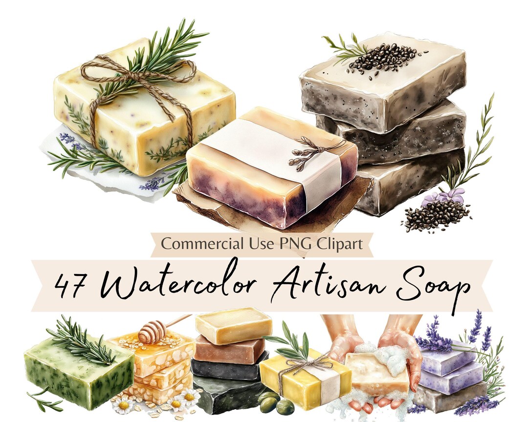 Watercolor Handmade Soap Clipart, Natural Bar Soaps PNG, Artisan Herbal ...