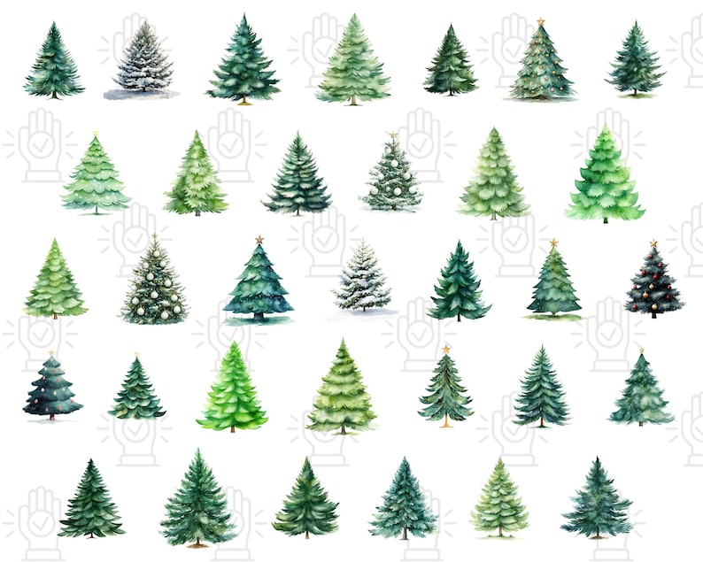 Christmas Trees Watercolor Clipart, Winter Pine Trees and Firs Holiday ...