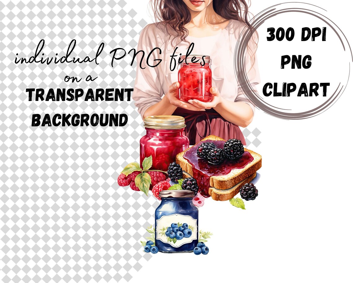 Fruit Jam Watercolor Clipart, Homemade Berry Jam, Fruit Marmalade and ...