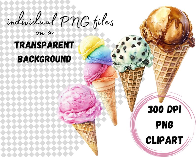 Watercolor Ice Cream Scoops Clipart Bundle, Sweet Summer Treats PNG ...