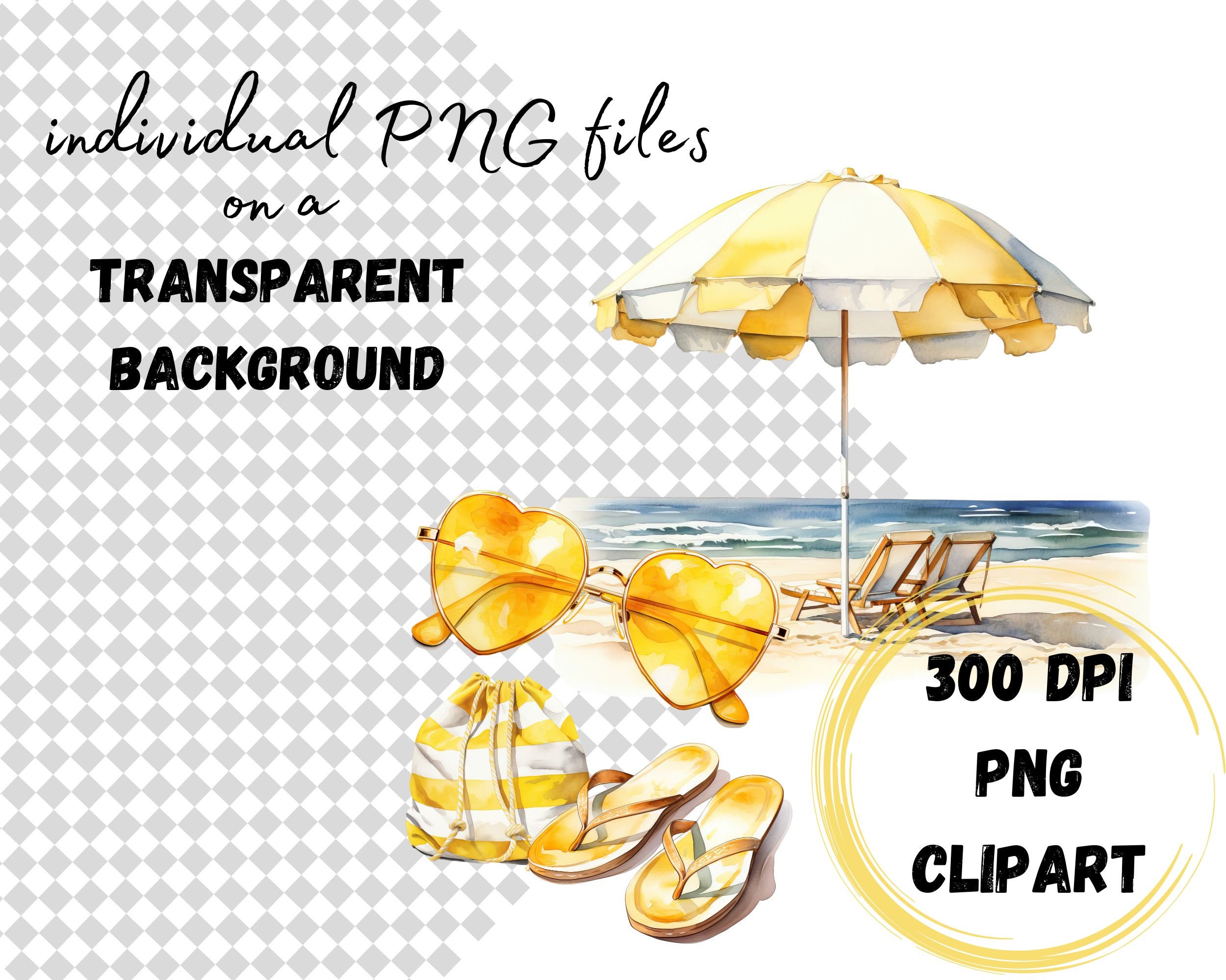Summer on the Beach, Ocean Travel Digital Beach Clipart, Watercolor ...