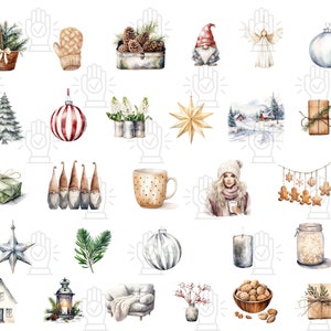 Scandinavian Christmas Clipart Ornaments, Cozy Neutral Watercolor ...