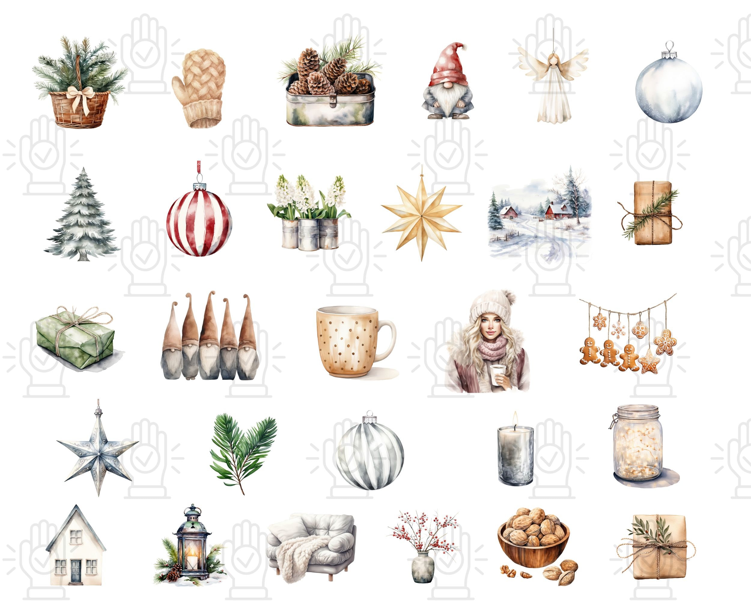 Scandinavian Christmas Clipart Ornaments, Cozy Neutral Watercolor ...