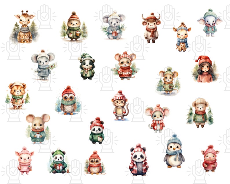 Cute Winter Animals Clipart, Watercolor Forest and Safari Animal ...