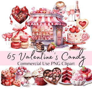 Valentine’s Day Sweets Candy and Cakes PNG Watercolor Clipart, Candy ...
