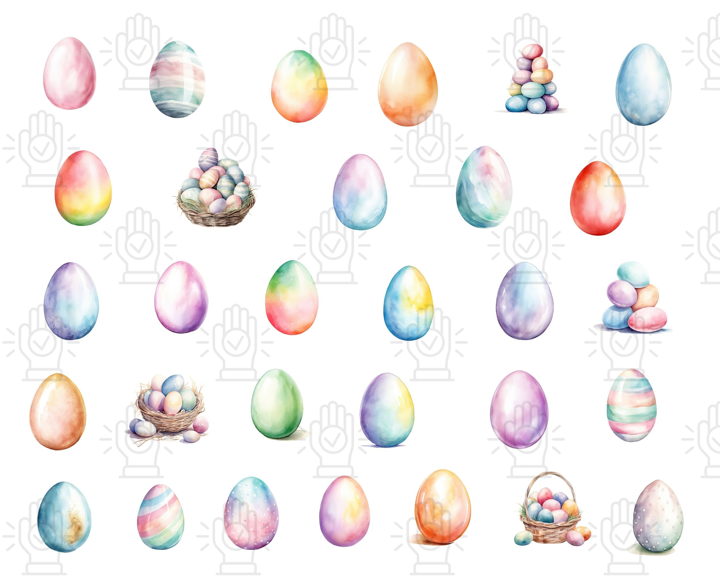 Watercolor Pastel Easter Eggs Clipart, Pastel Colored Eggs and Easter ...