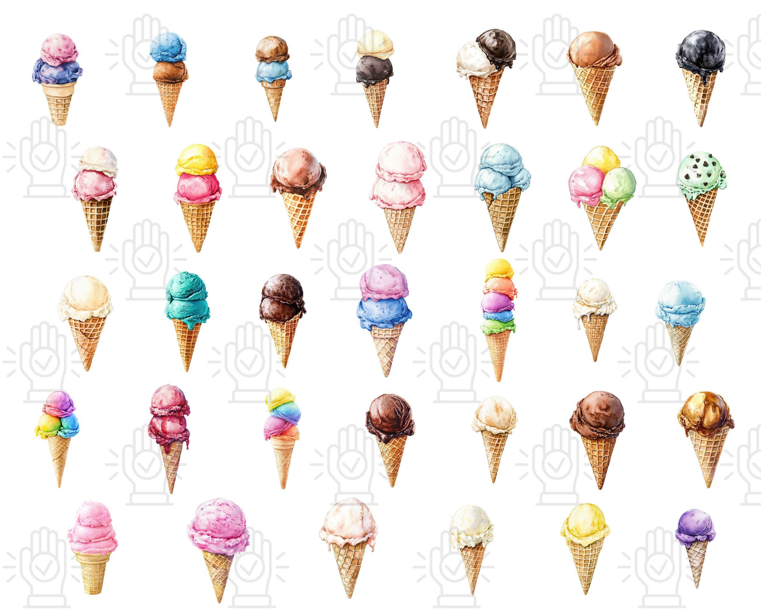 Watercolor Ice Cream Scoops Clipart Bundle, Sweet Summer Treats PNG ...