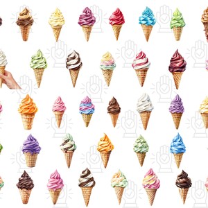 Watercolor Soft Serve Ice Cream Clipart Bundle, Sweet Summer Treats PNG ...