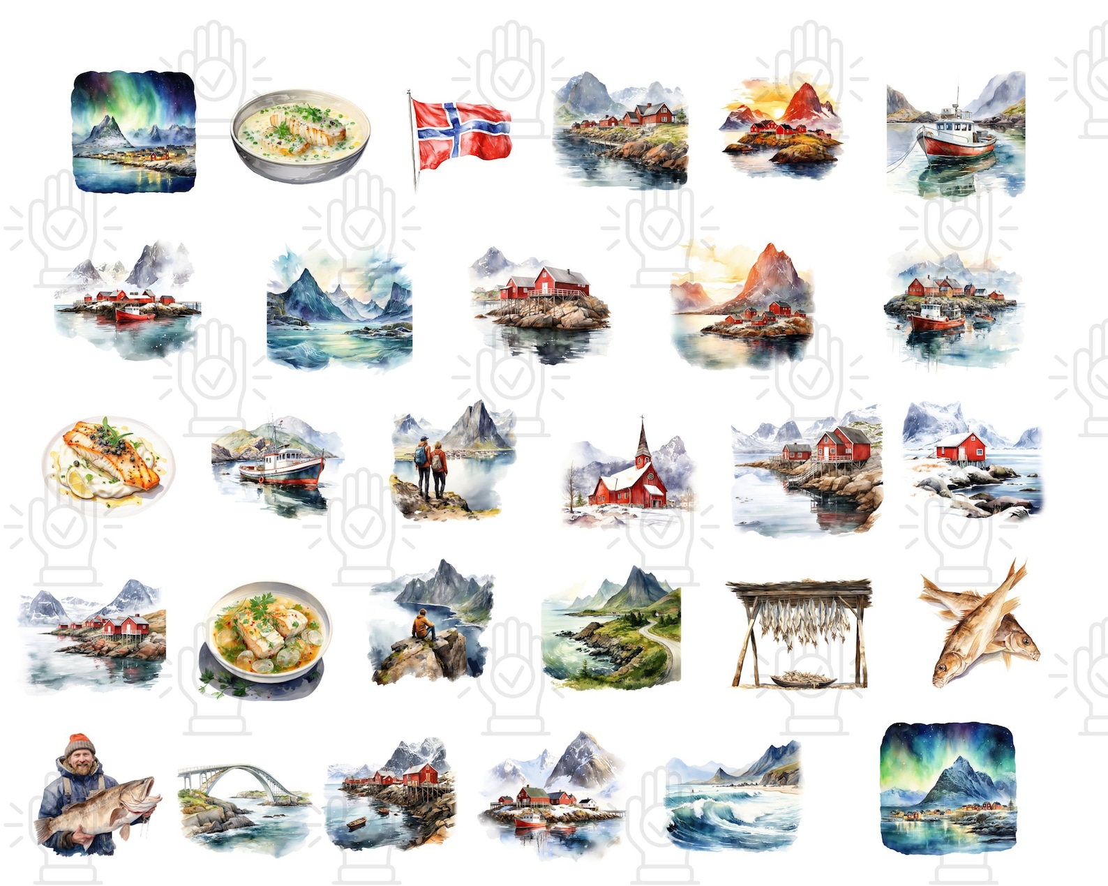 Lofoten Islands Norway Watercolor Clipart, Norwegian Fjord Islands ...