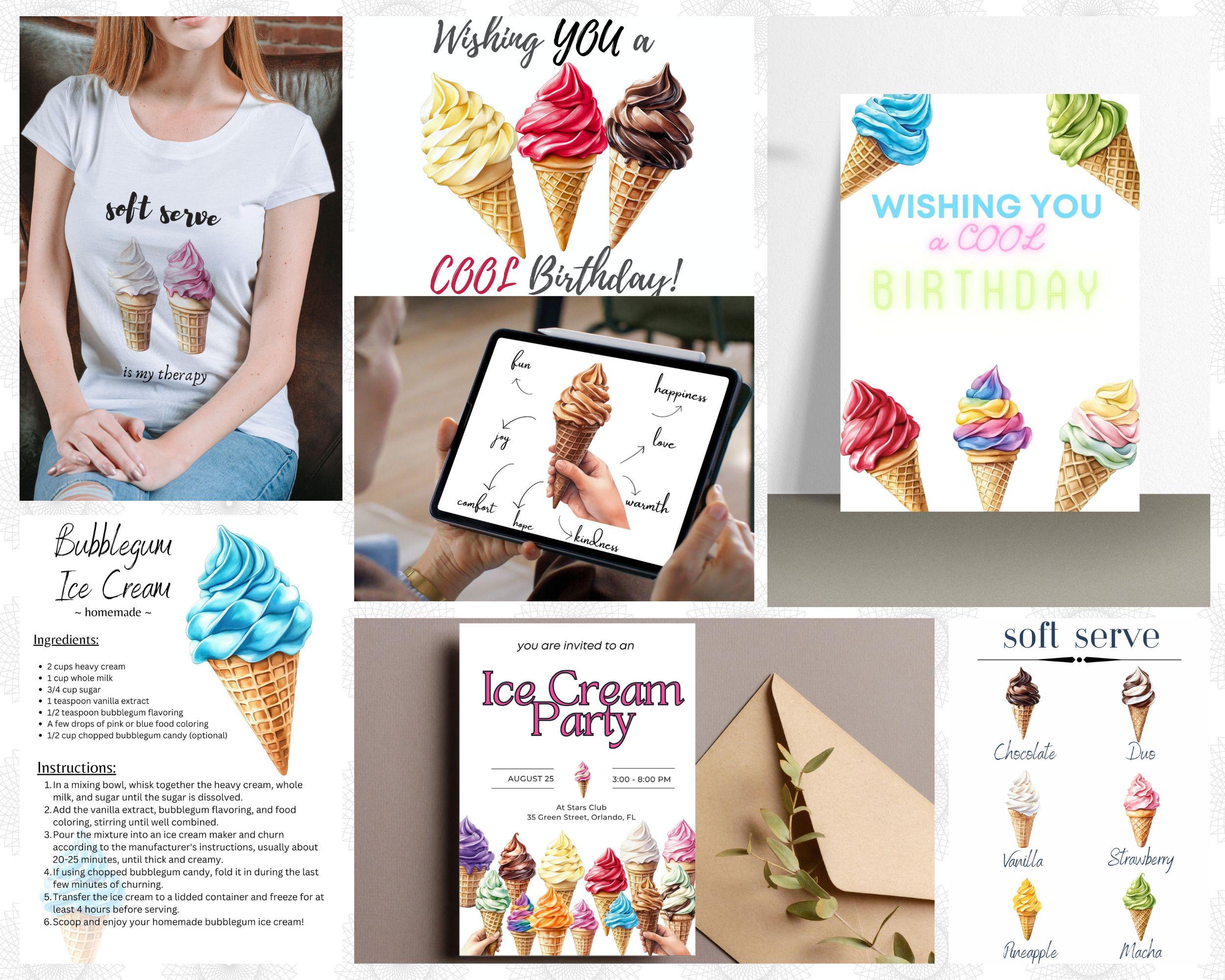 Watercolor Soft Serve Ice Cream Clipart Bundle, Sweet Summer Treats PNG ...