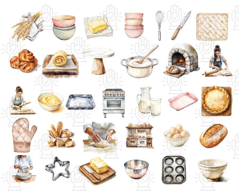 Pastry Chef Watercolor Clipart Bundle, Baking Supplies PNG ...
