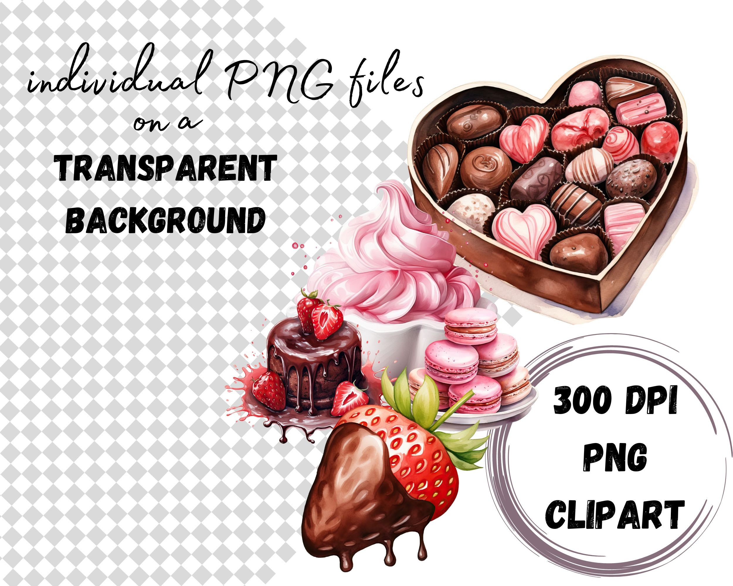 Valentine’s Day Sweets Candy and Cakes PNG Watercolor Clipart, Candy ...