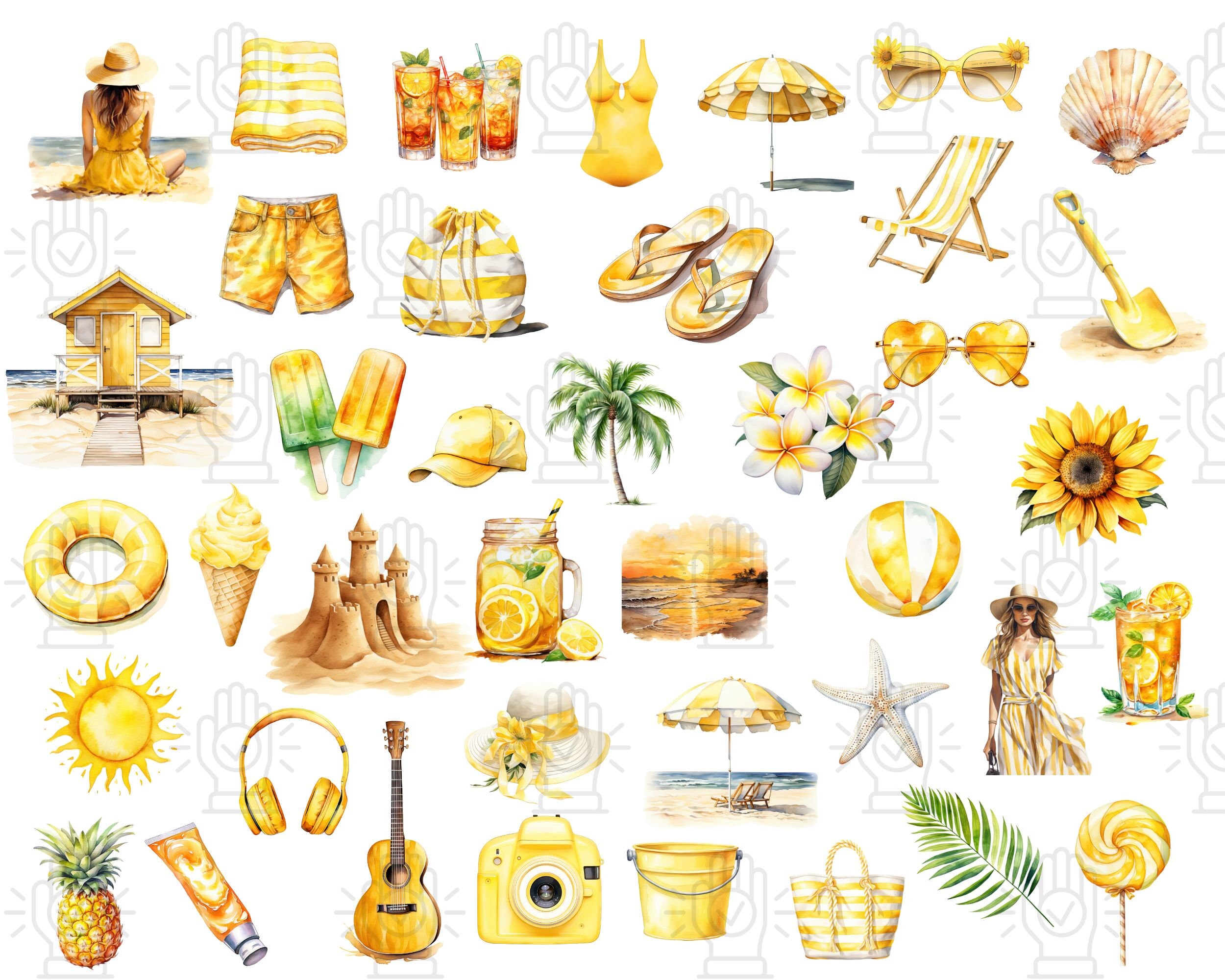 Summer on the Beach, Ocean Travel Digital Beach Clipart, Watercolor ...