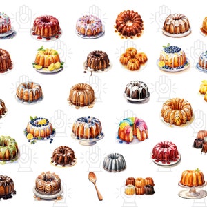 Watercolor Bundt Cake Clipart Bundle, Bakery Dessert PNG Graphics for ...