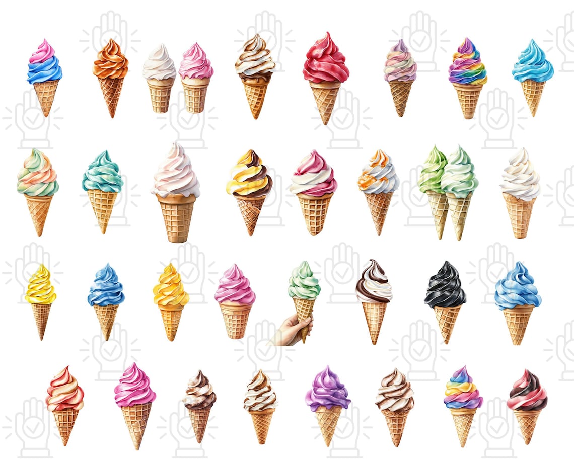 Watercolor Soft Serve Ice Cream Clipart Bundle, Sweet Summer Treats PNG ...