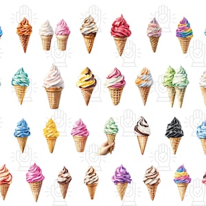 Watercolor Soft Serve Ice Cream Clipart Bundle, Sweet Summer Treats PNG ...