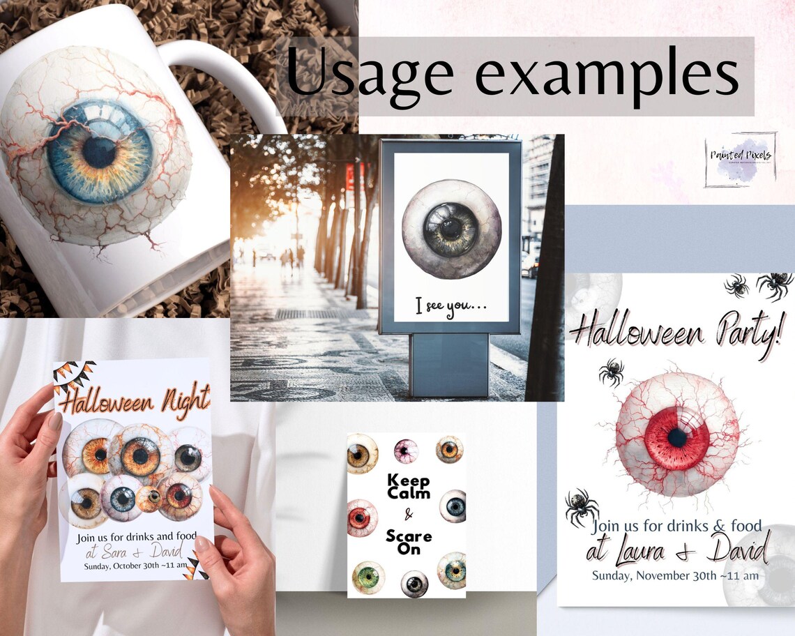 Watercolor Creepy Eyeballs Clipart, Bloodshot Spooky Eyes PNG ...