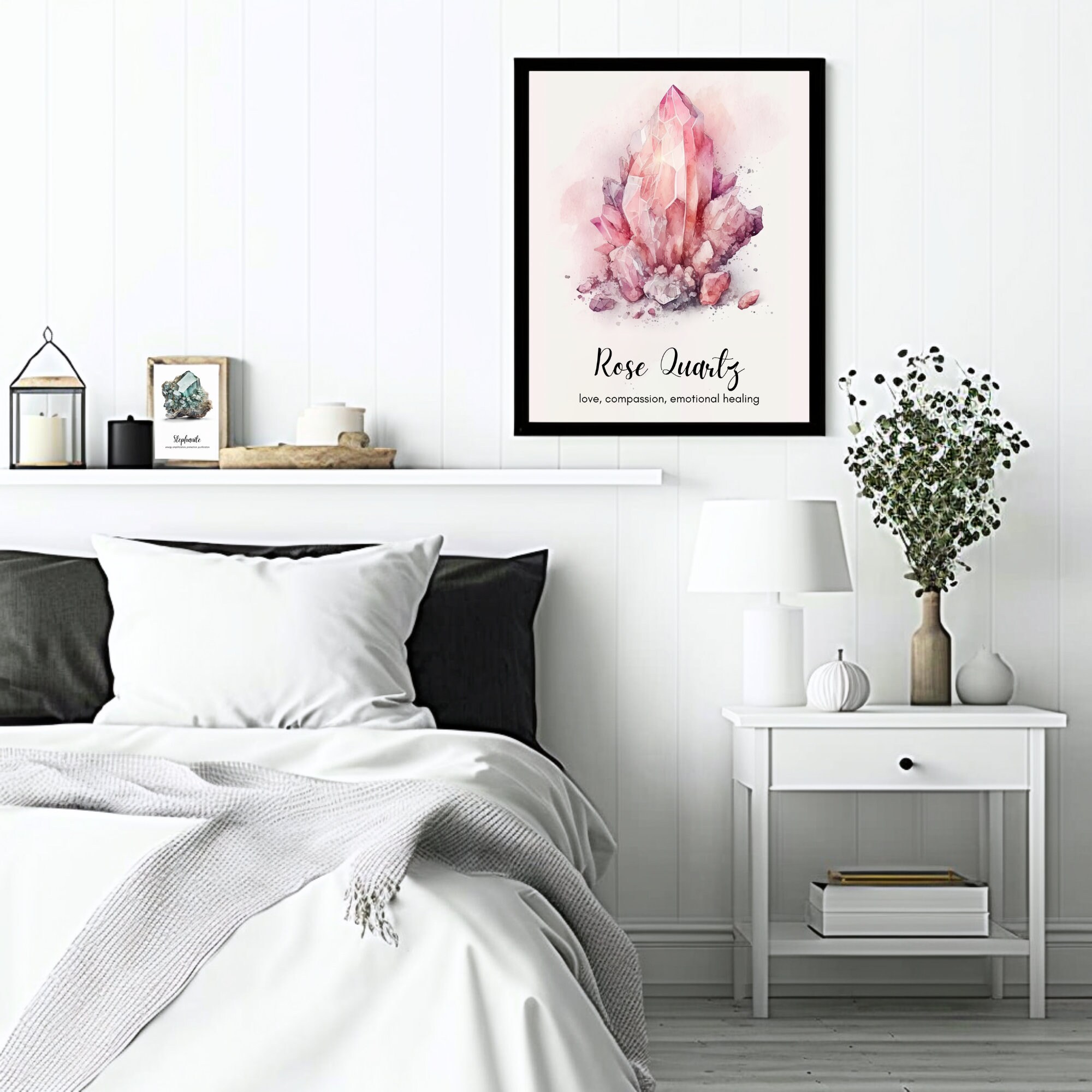 Printable Watercolor Rose Quartz Crystal Art Gemstone Poster Printable ...