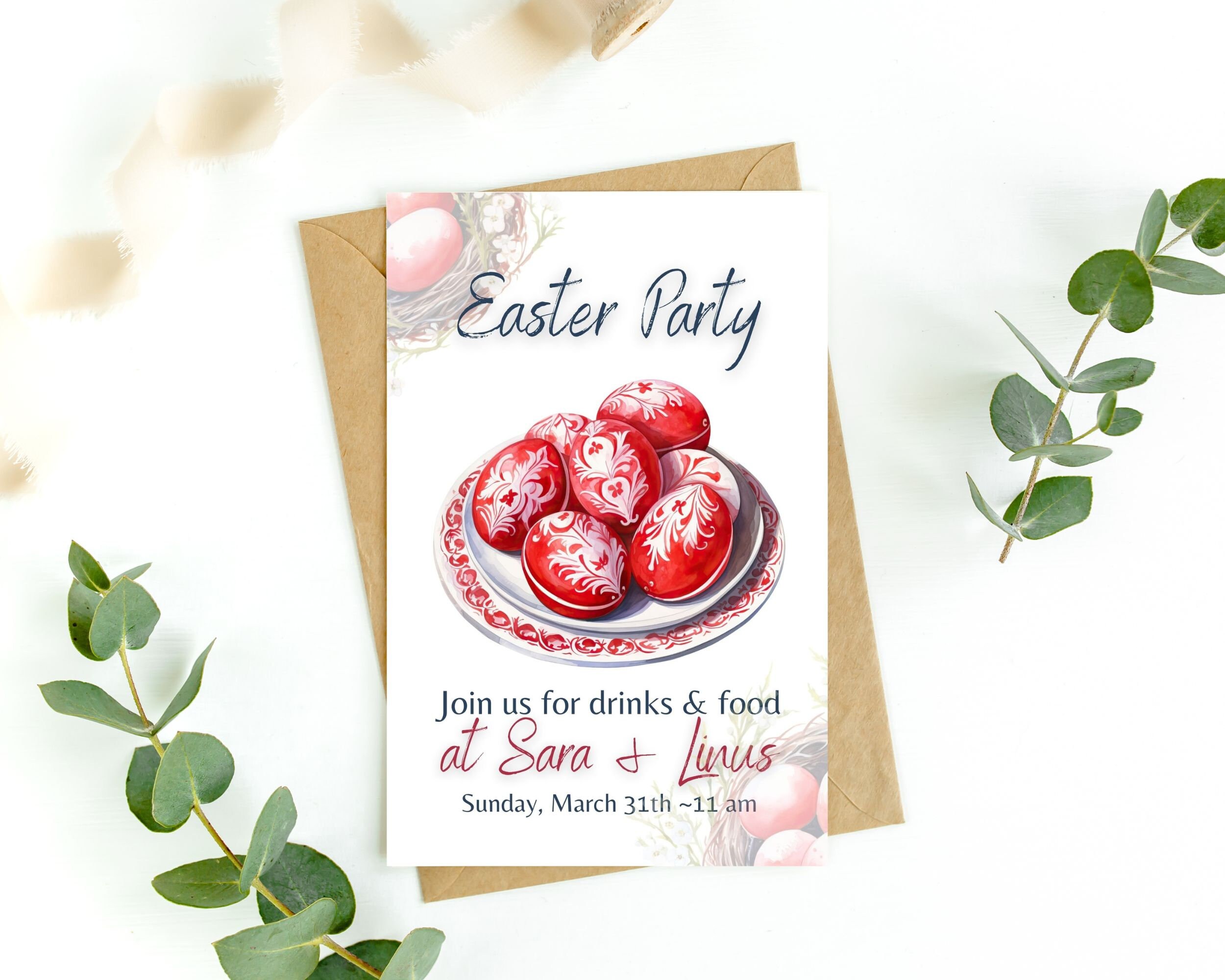Red and White Decorative Easter Eggs Watercolor Clipart, Orthodox ...