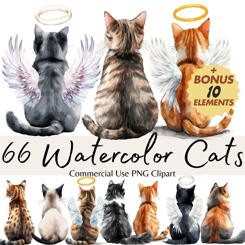 Back of Cats Watercolor - Etsy UK