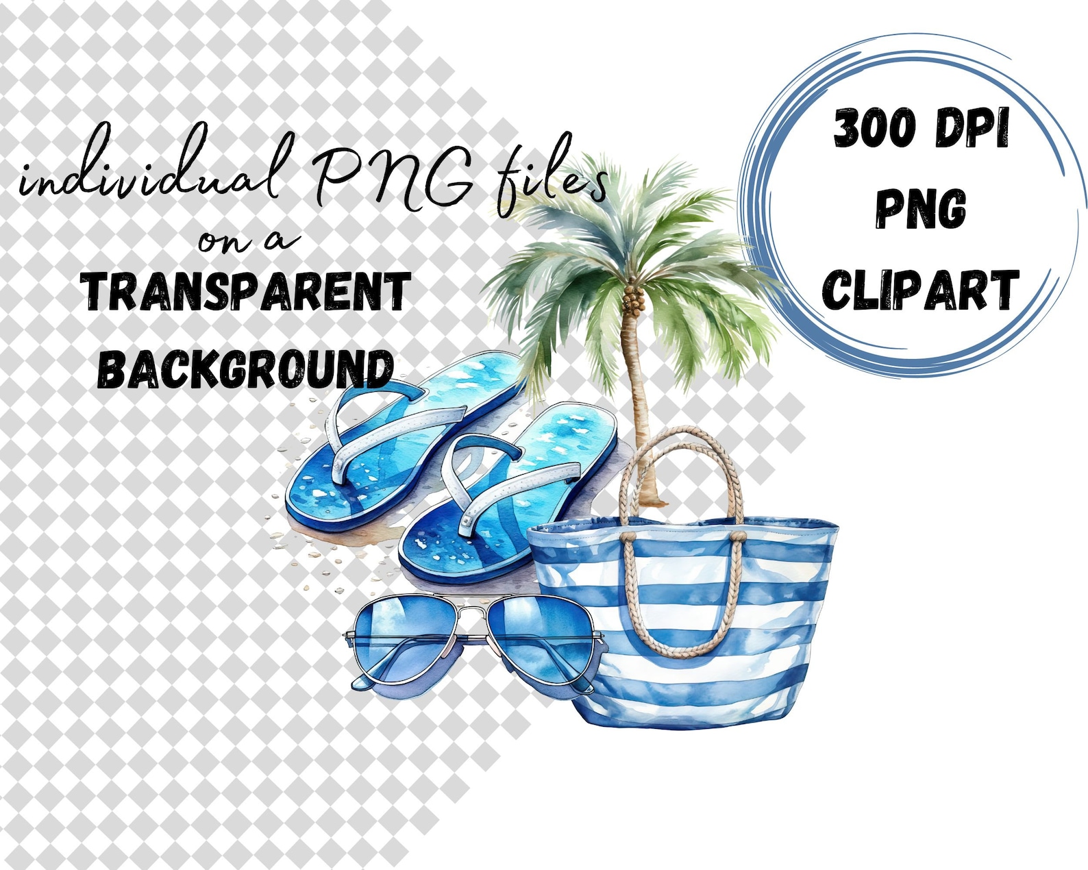 Summer on the Beach, Ocean Travel Digital Beach Clipart, Watercolor ...