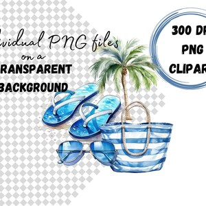 Summer on the Beach, Ocean Travel Digital Beach Clipart, Watercolor ...