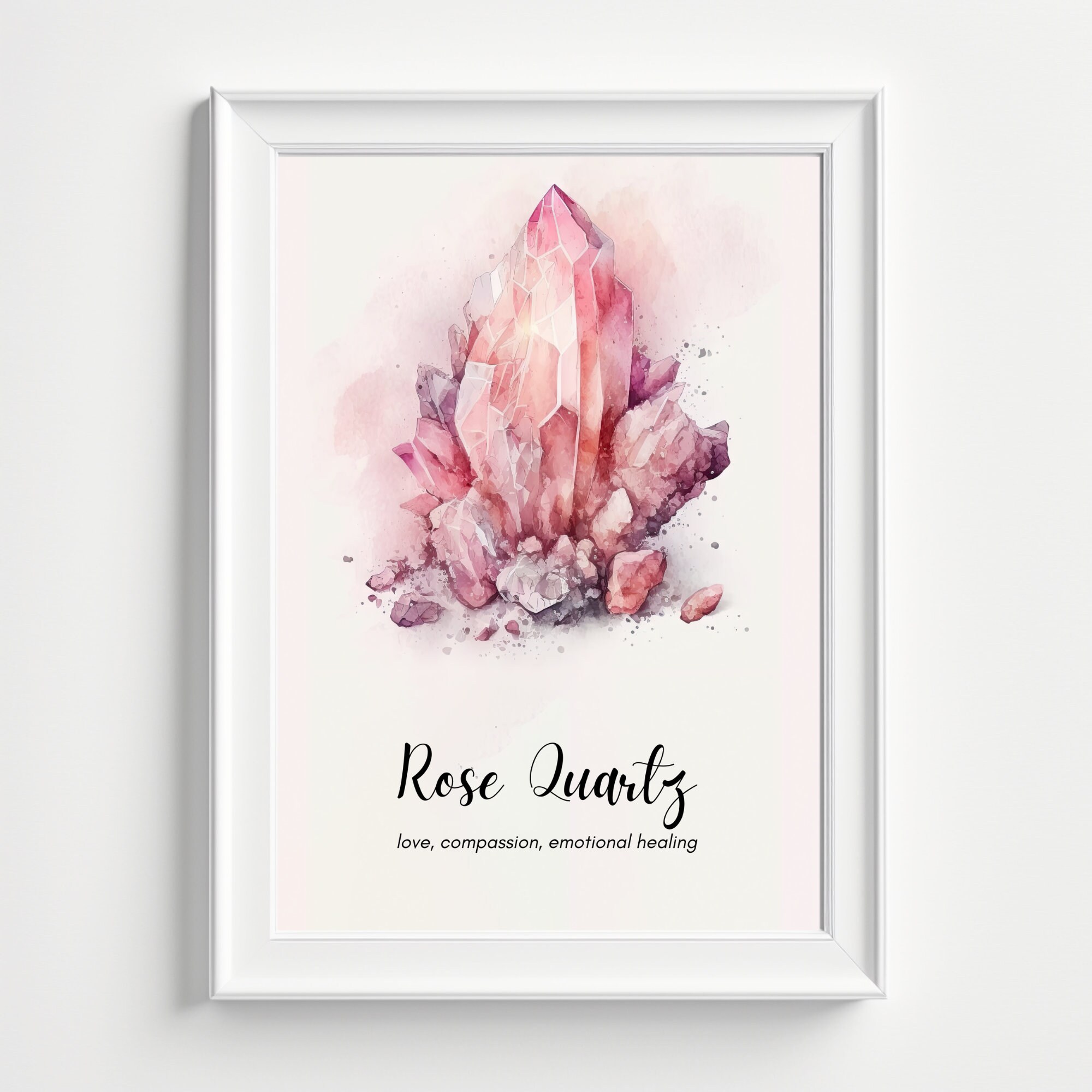 Printable Watercolor Rose Quartz Crystal Art Gemstone Poster Printable ...