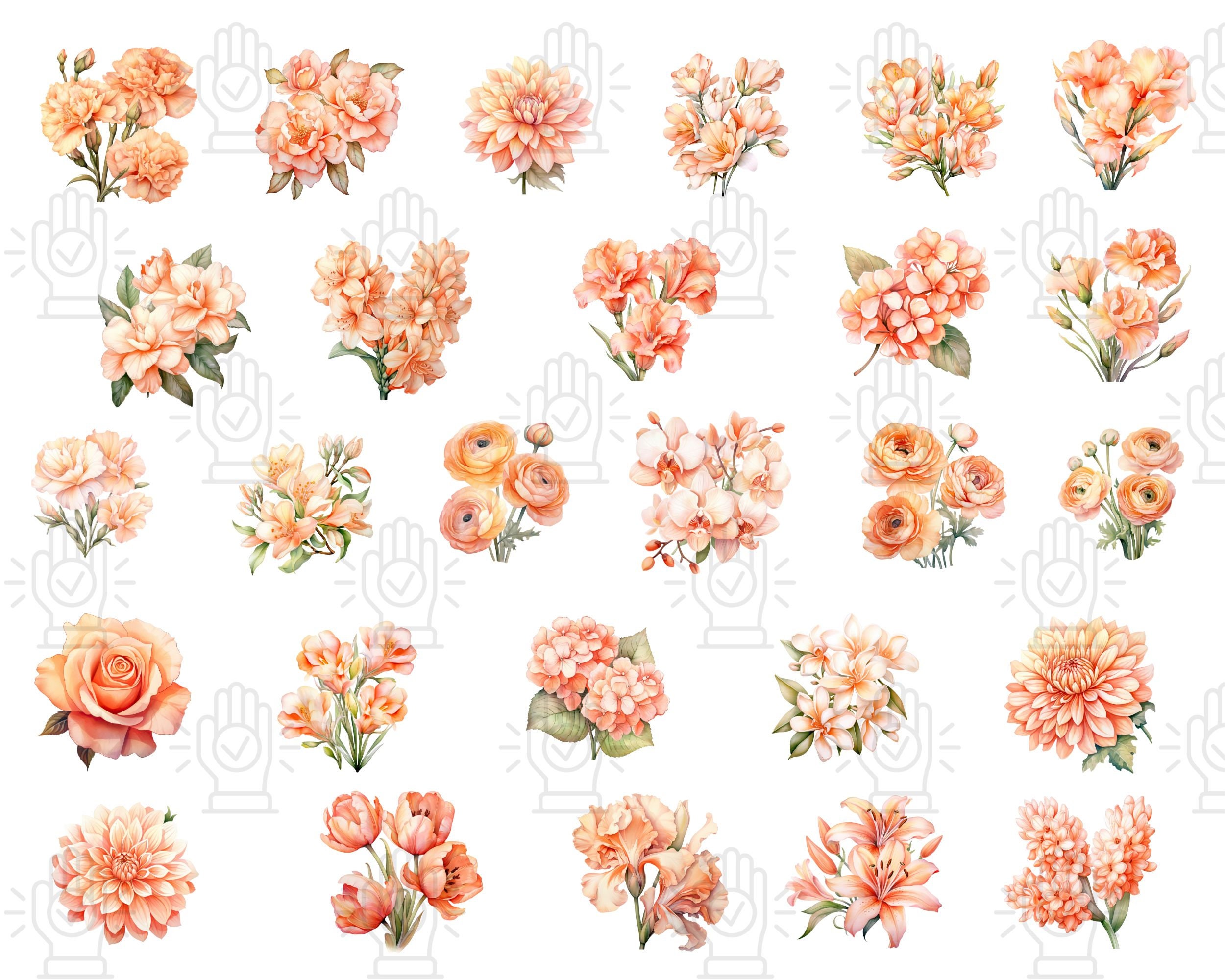 Watercolor Peach Flowers Clipart, Peach Floral Bouquet Arrangements ...