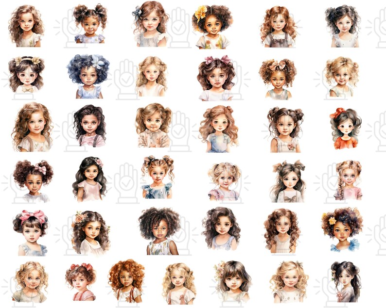 Cute Little Girls Watercolor Clipart Bundle, Charming Adorable Baby ...