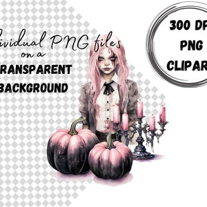 Pink Halloween Watercolor Clipart Collection, PNG Bundle Halloween ...