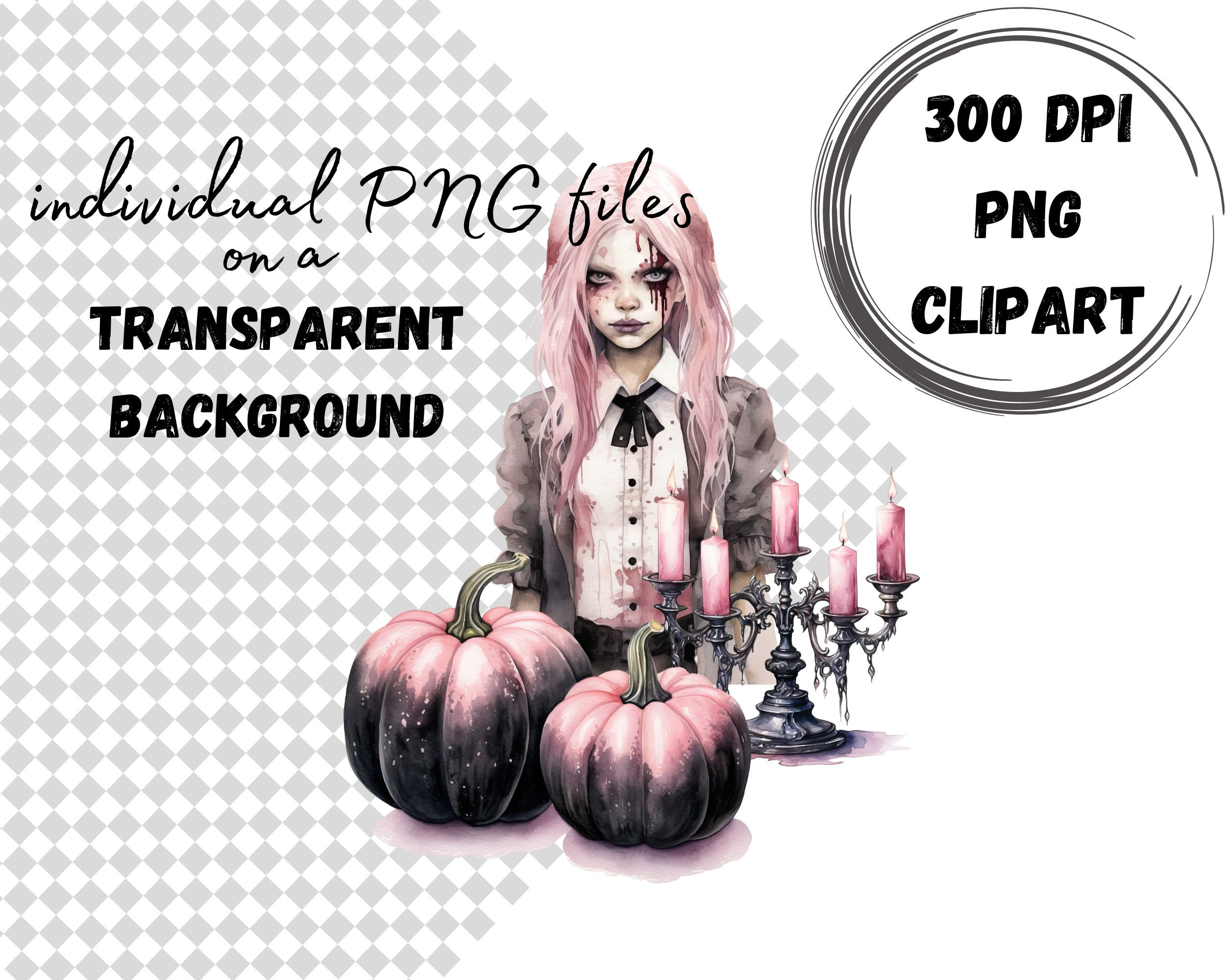 Pink Halloween Watercolor Clipart Collection, PNG Bundle Halloween ...